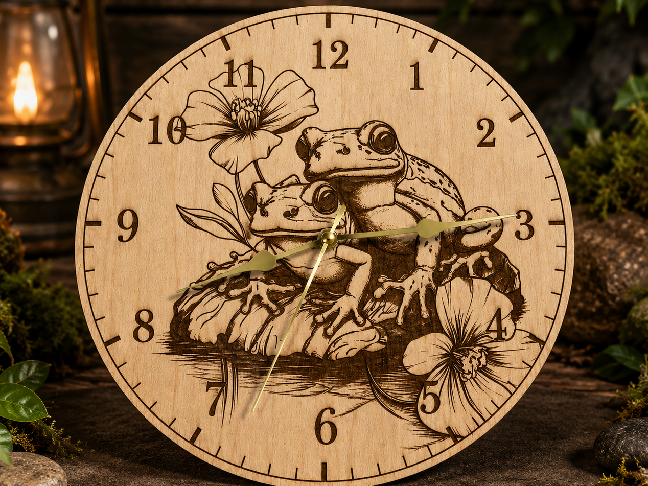 Tree Frog Floral Clock | Laser Engraved Wildlife Wall Clock Design ...