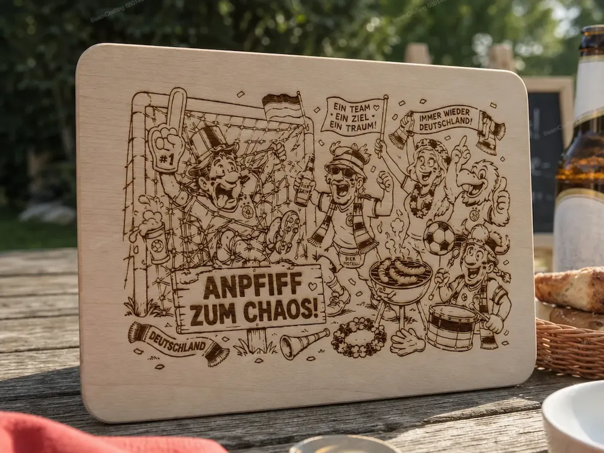 Wooden serving board with German soccer fan celebration illustration ...