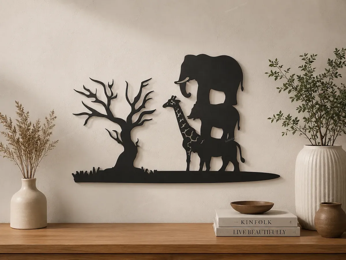 African Safari Wildlife and Tiger Circular Wall Art Laser Cut SVG ...