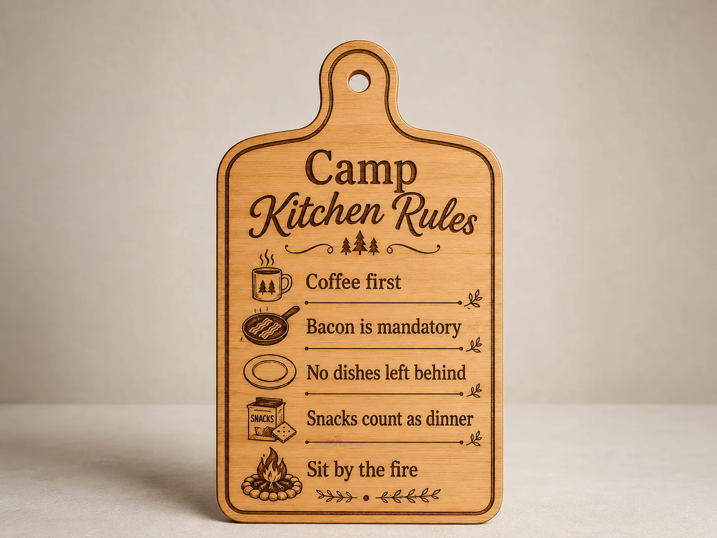 Camp Kitchen Rules - Camping Caravan Wooden Plaque