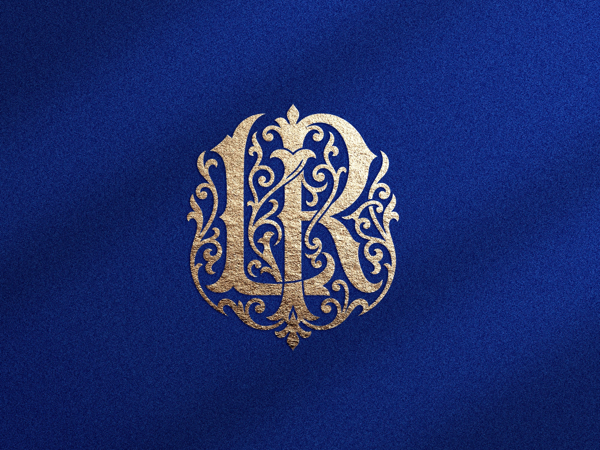 Monogramme doré avec lettres LR sur fond bleu texturé - Ready to Use ...