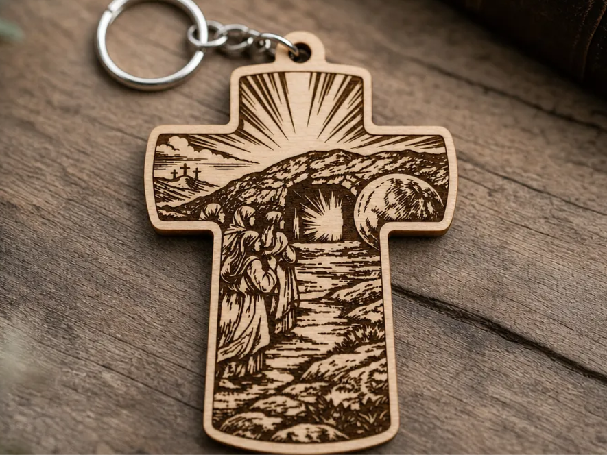 Jesus Resurrection Scene Cross Keychain