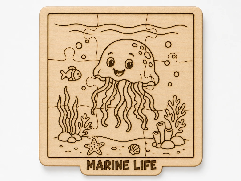 Friendly Jellyfish Wooden Puzzle for Kids | Marine Life Educational Toy ...