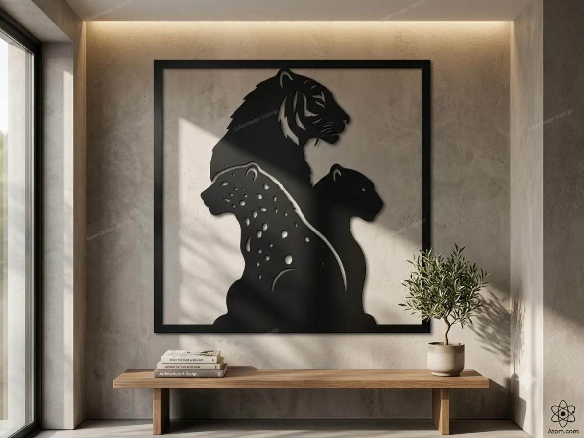 Tiger and Leopard Silhouette Square Wall Art - Free Files - Atomm