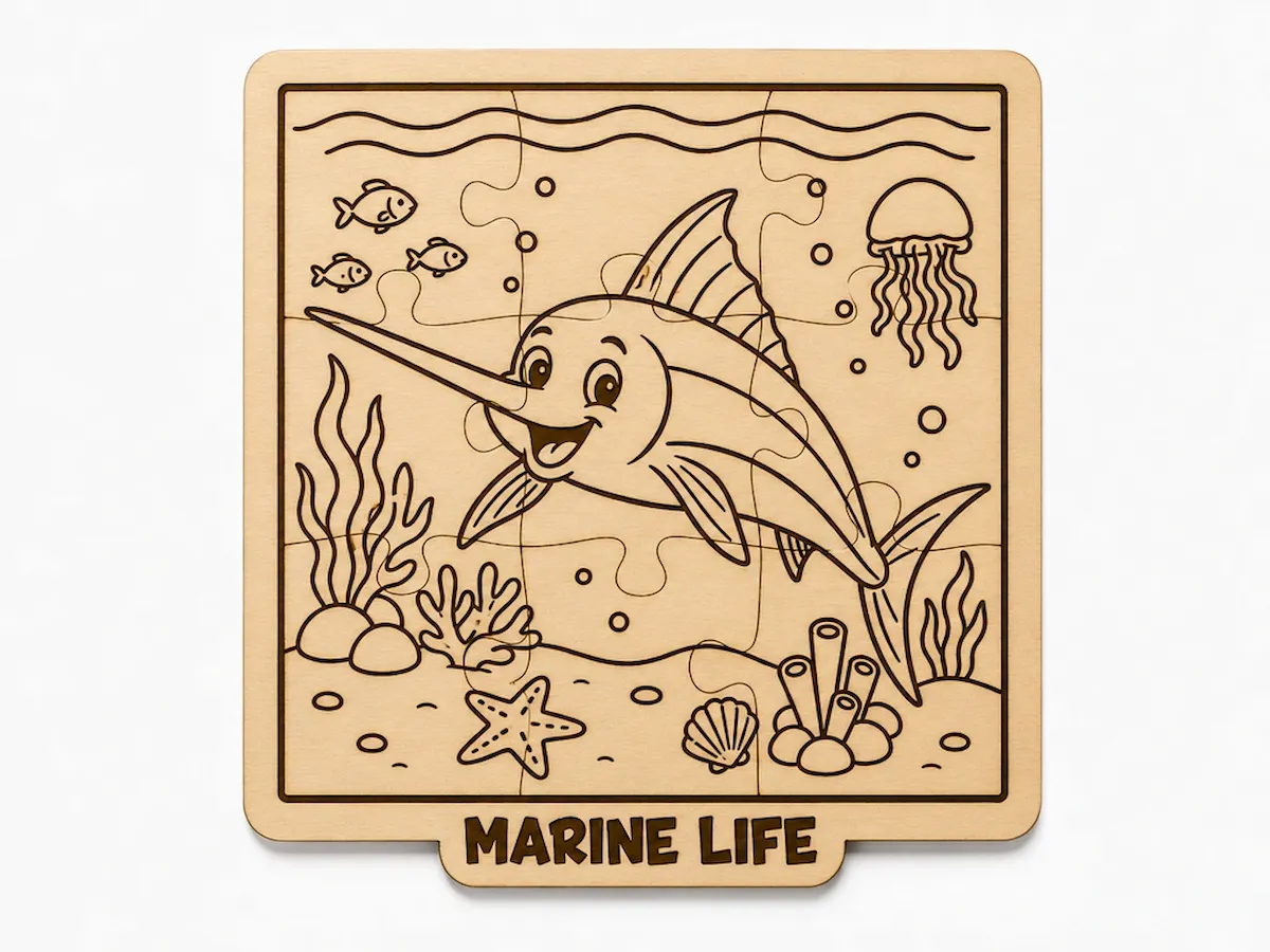 Swordfish Wooden Puzzle for Kids | Marine Life Montessori Toy, Ocean ...