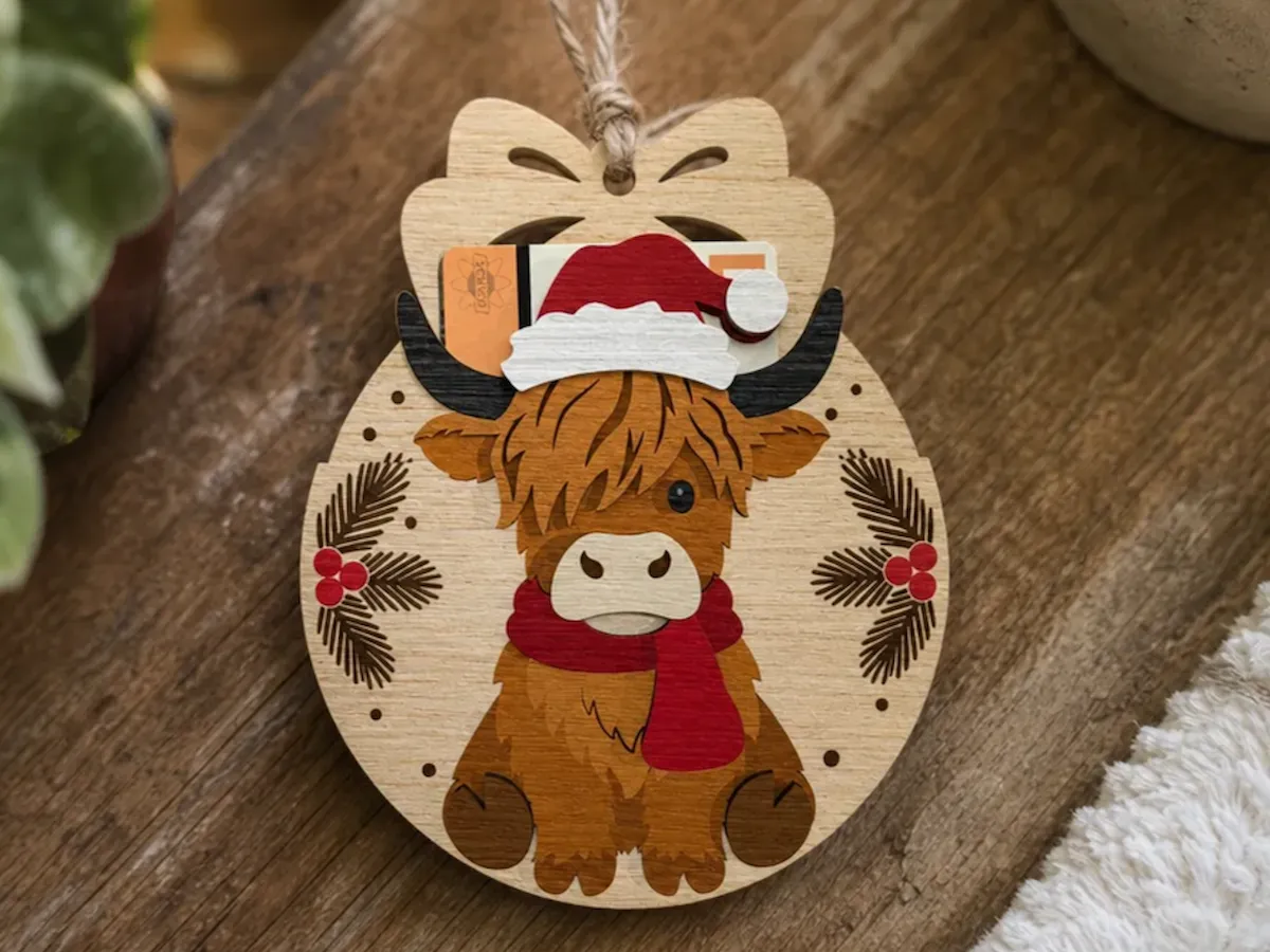 Highland Cow Christmas Ornament with Santa Hat and Scarf - Free Files ...