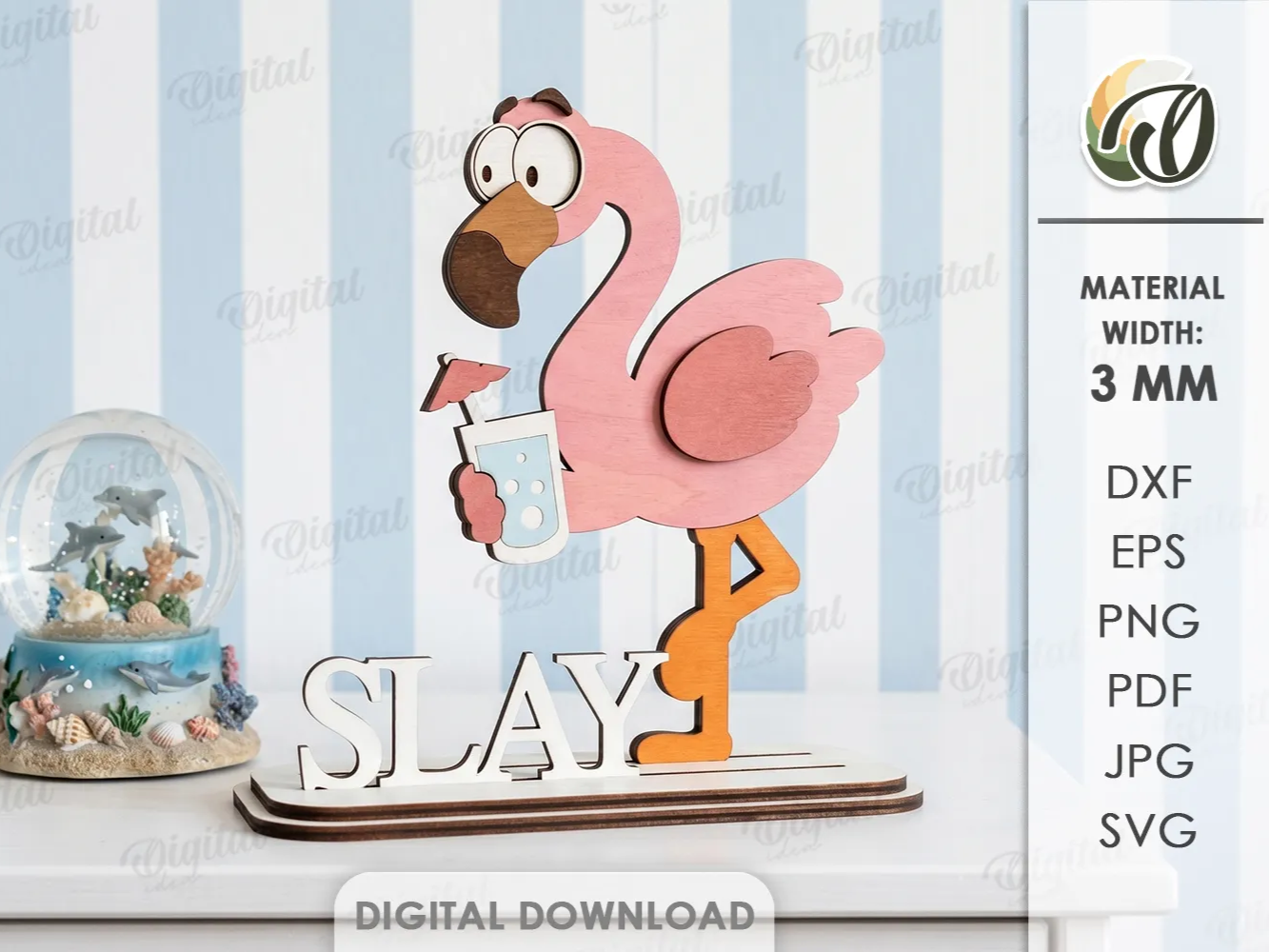 3D Funny summer animal stand. Layered flamingo shelf sitter laser cut ...