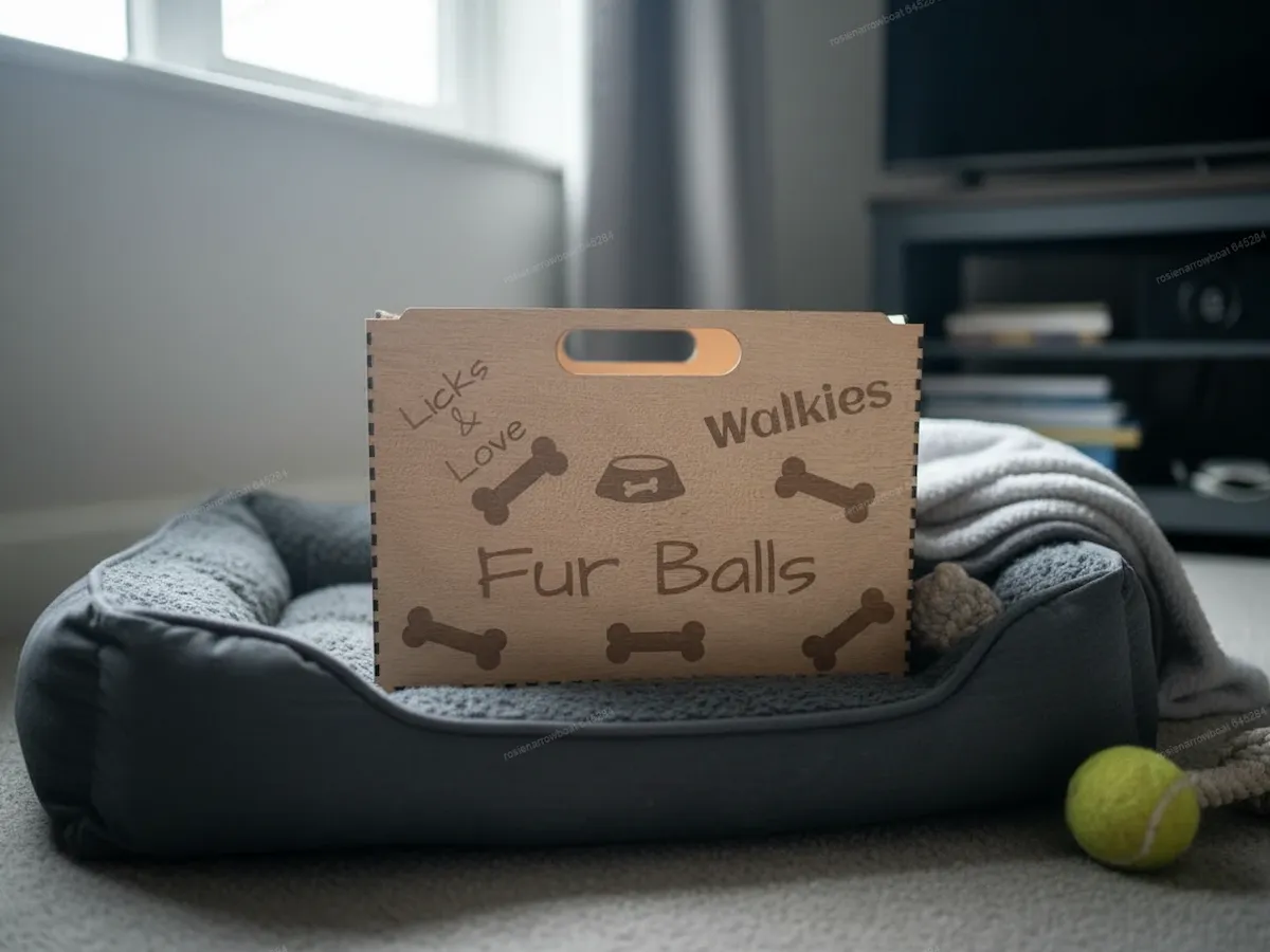 Wooden Doog Treat Storage Box with Licks and Love Walkies Text