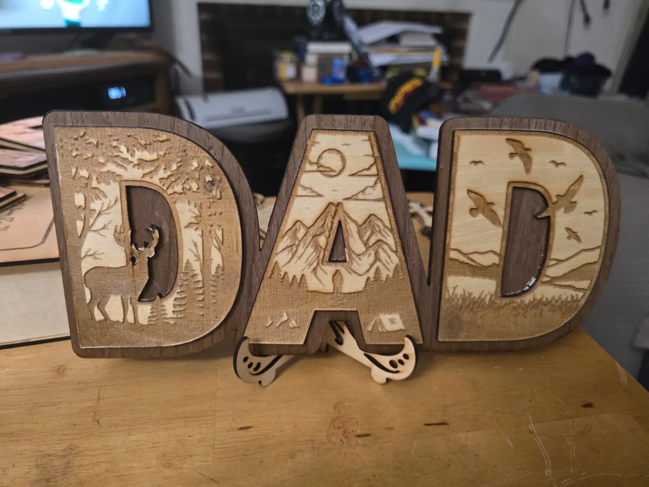 DAD Two tone Wooden Tabletop Sign with Mountain and Wildlife Nature ...
