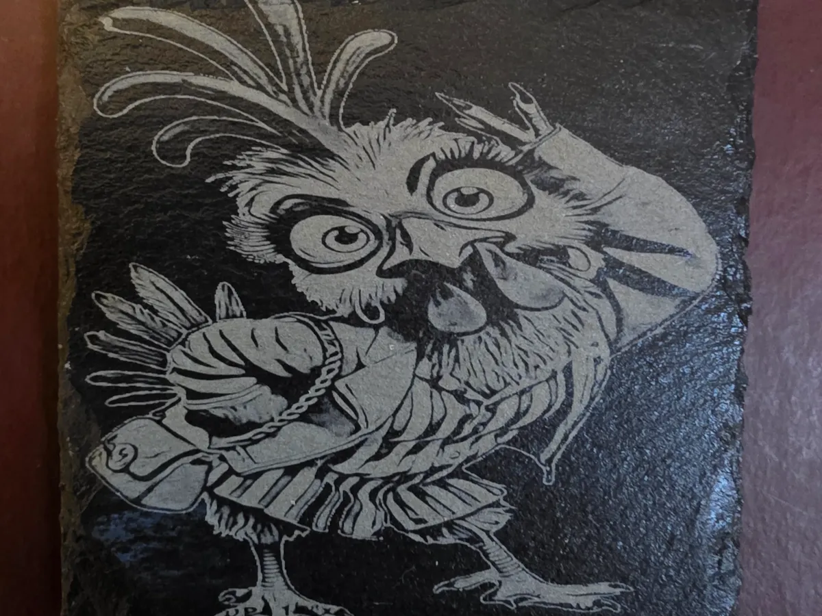 Slate Coaster Featuring a Whimsical Cartoon Chicken Illustration