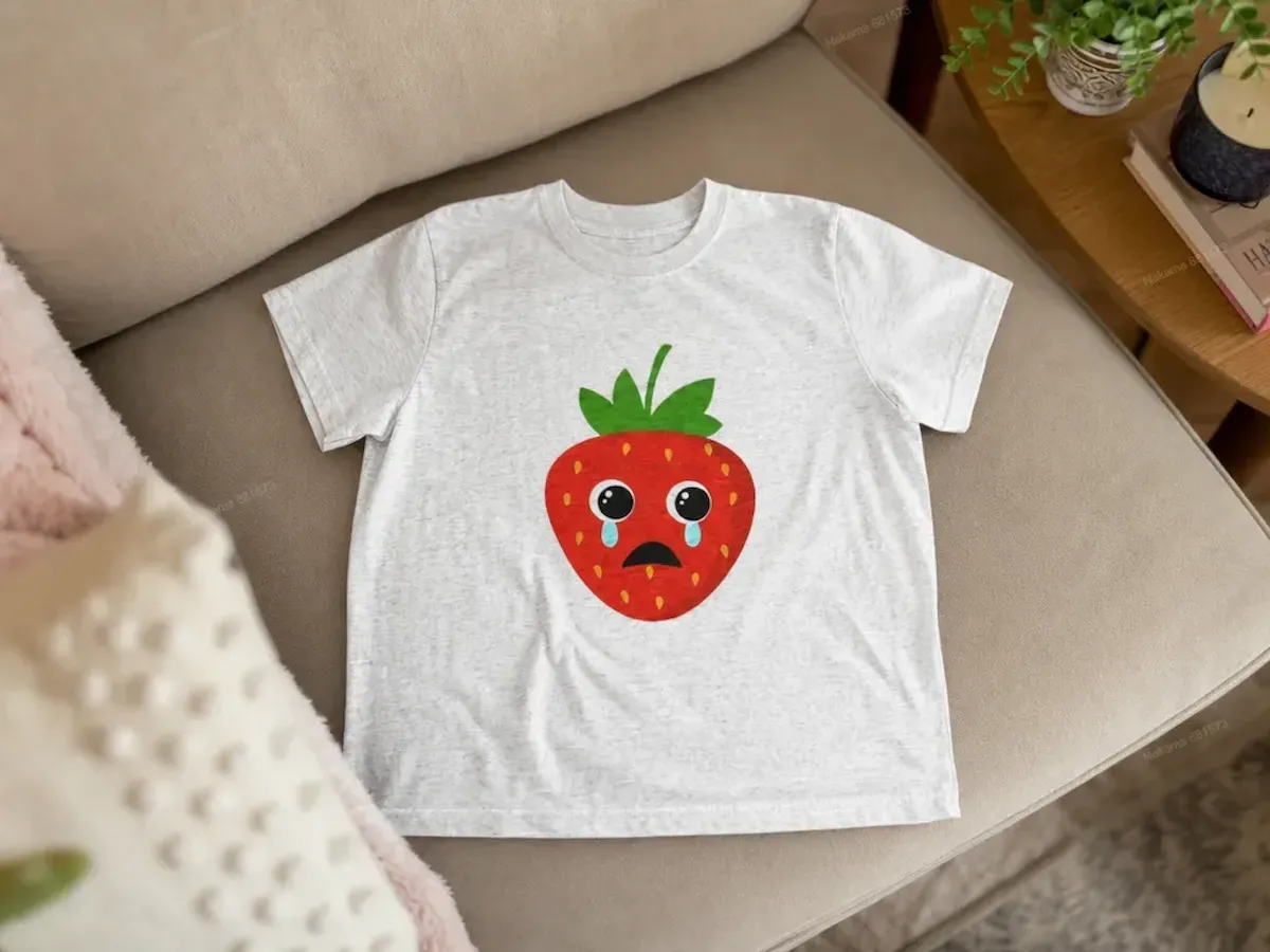 Light Gray T-Shirt Featuring a Crying Strawberry Graphic - Free Files ...