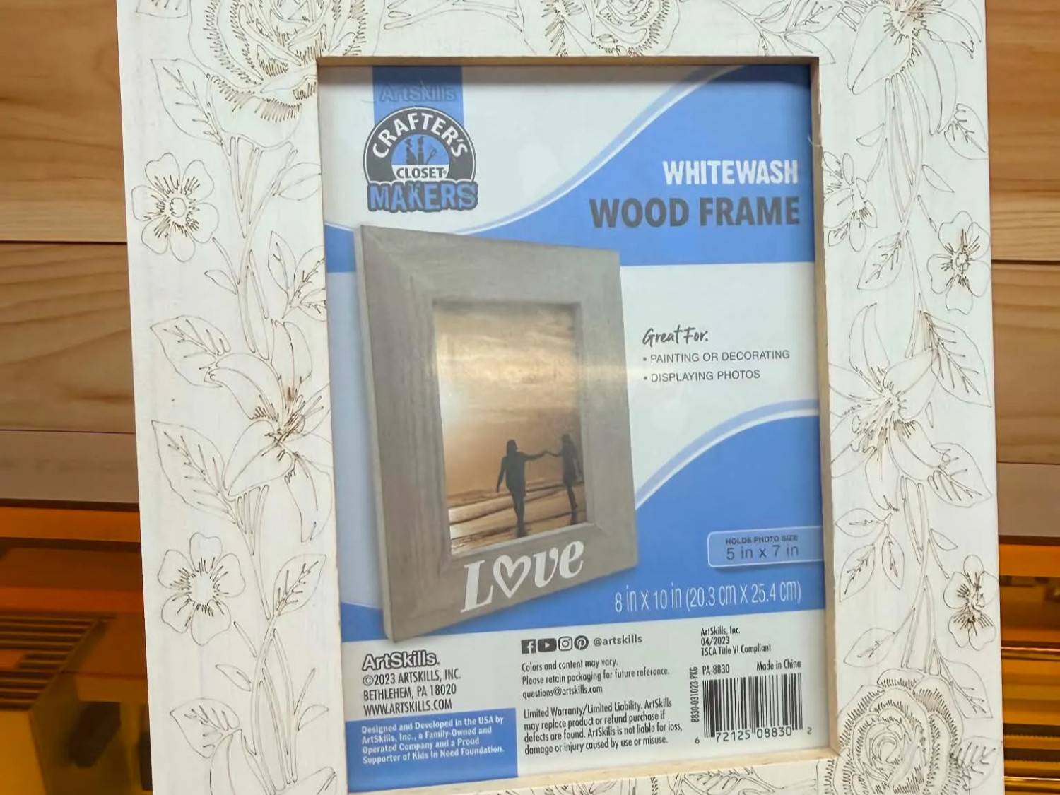 Whitewashed Floral Wood Picture Frame