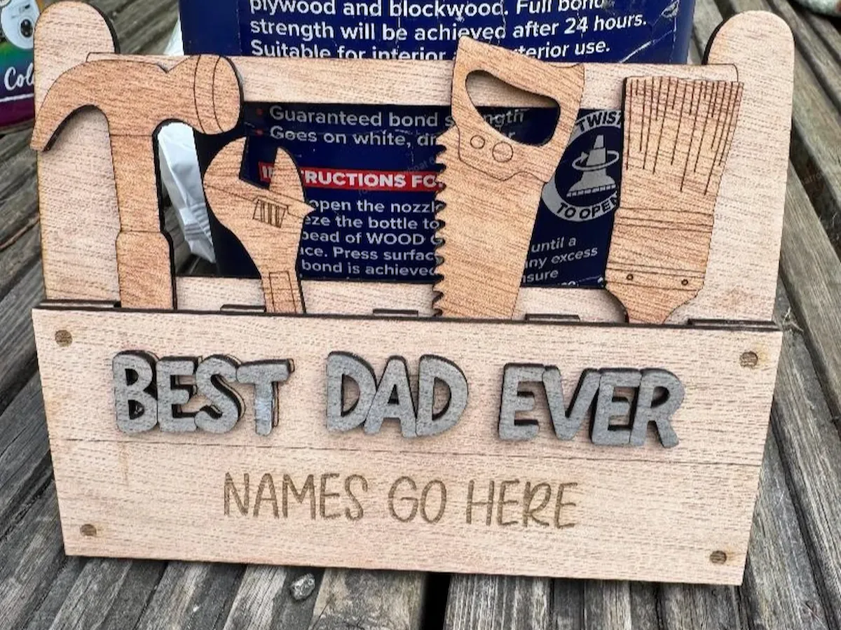 Best Dad Ever Tool Box Sign with Hammer Saw and Wrench and Paint Brush