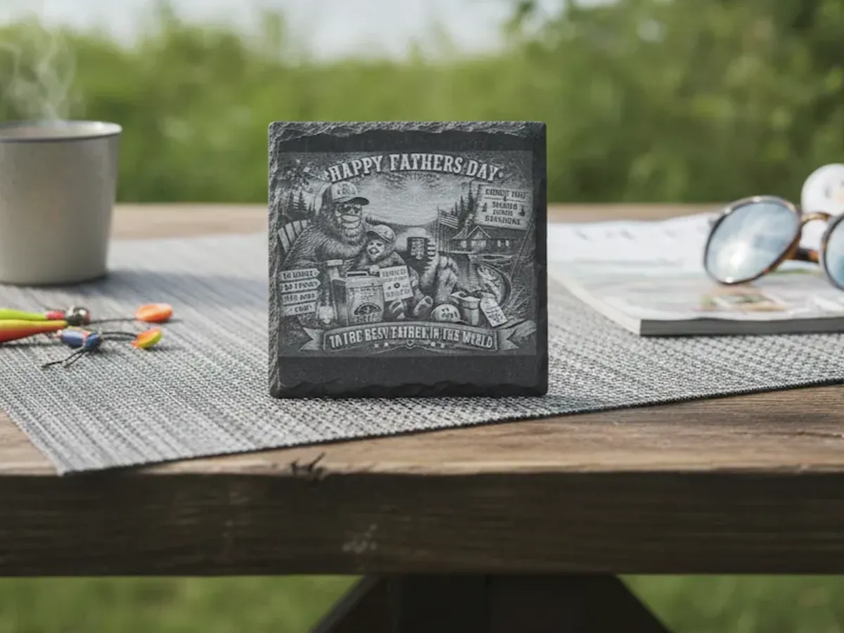 Happy Father's Day Bigfoot Themed Slate Coaster
