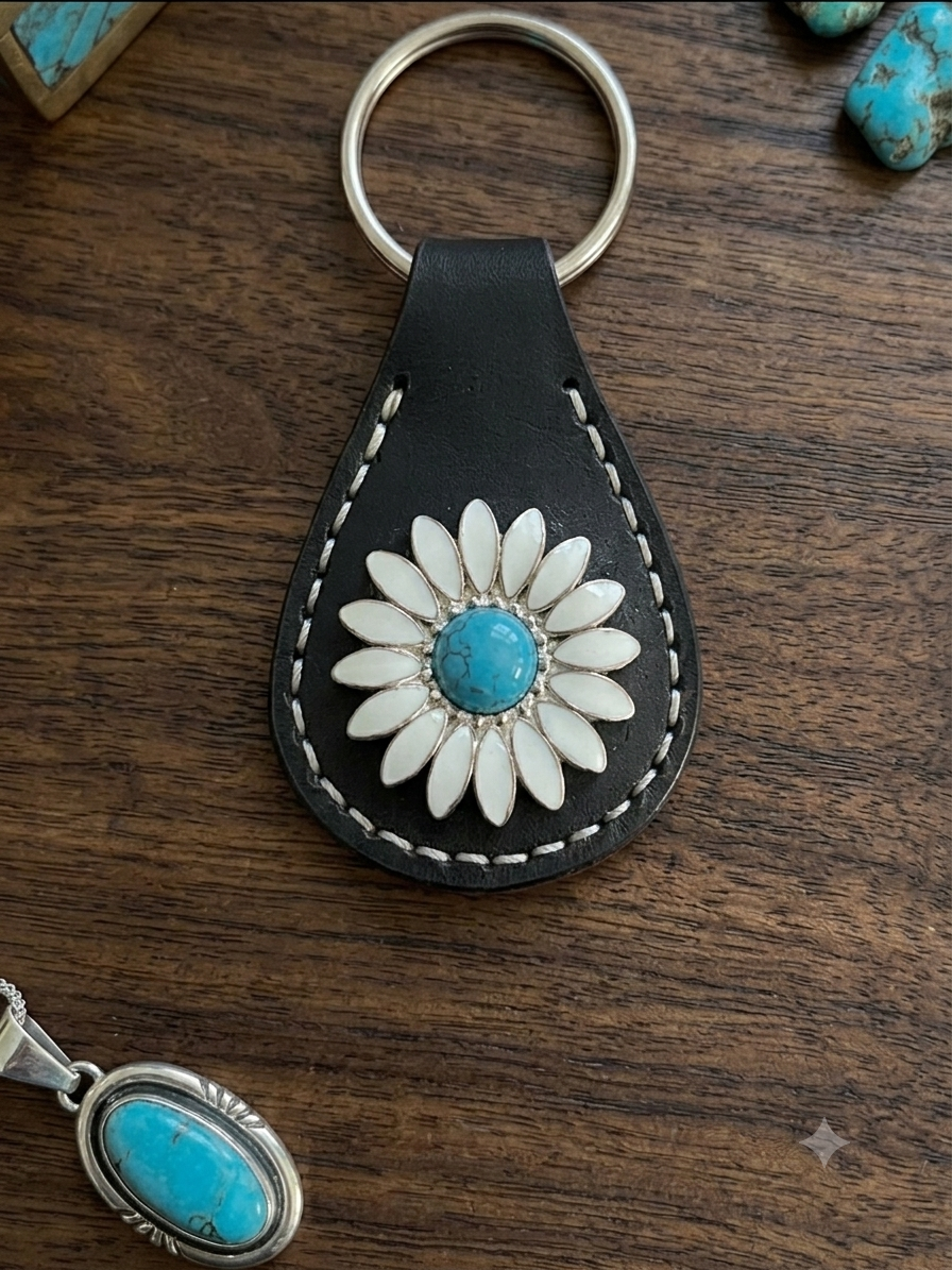 Classic Leather Concho Keychain Fob