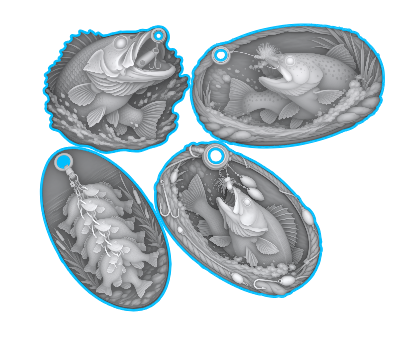 A variety of fishing keychains and keyrings - Bass, Muskie, Pike ...