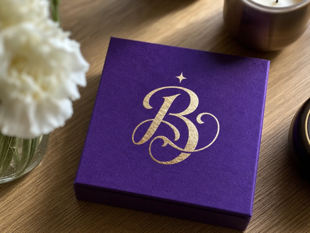 Boîte cadeau violette avec monogramme doré en forme de lettre B - Ready ...
