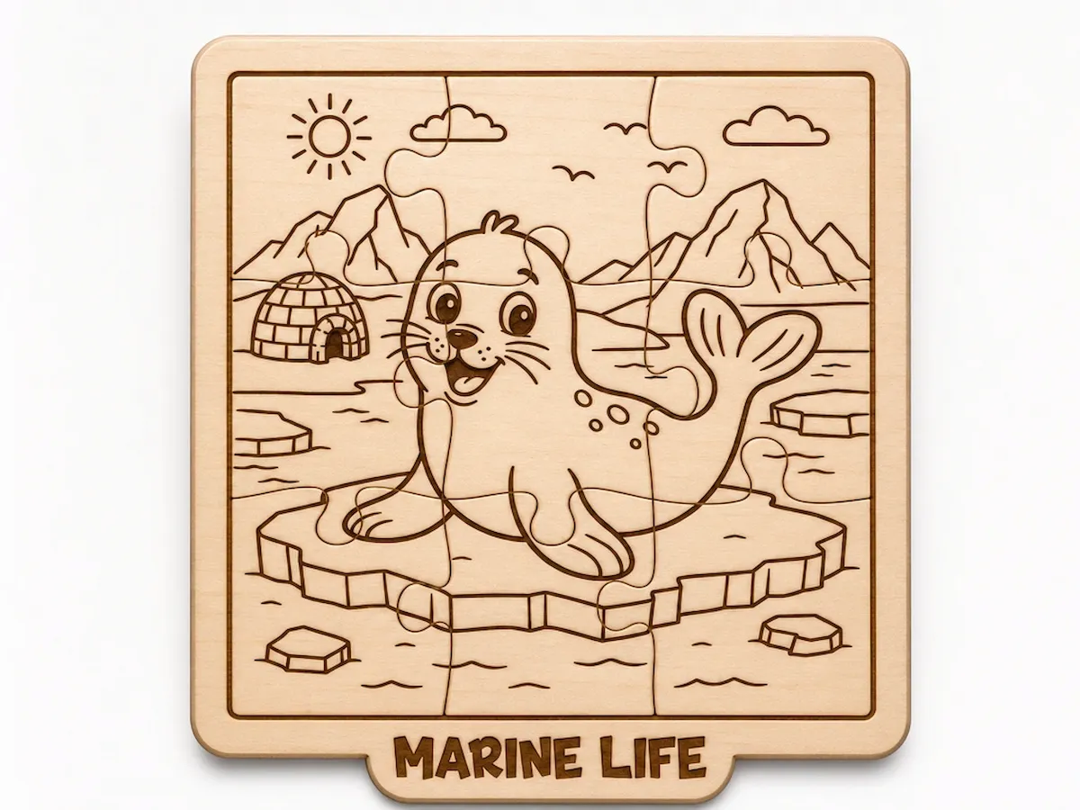 Seal Wooden Puzzle for Kids | Arctic Animal Montessori Toy, Educational ...