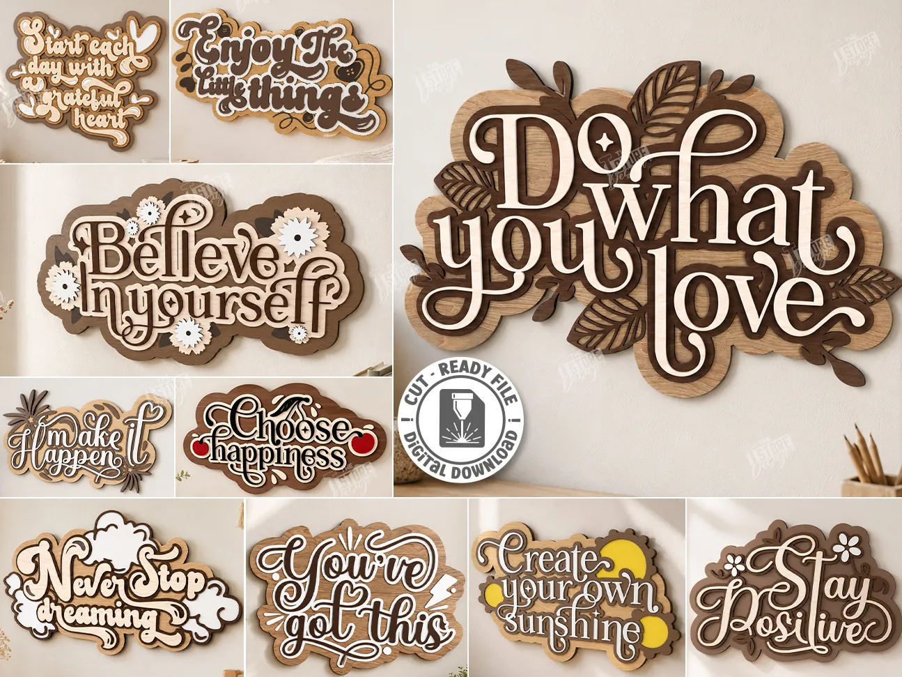Layered Wooden Inspirational Quote Wall Signs Laser Cut Bundle. Home ...